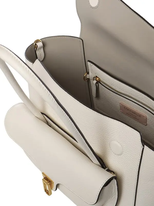 COCCINELLE Double Beat Foldover Top Tote Bag - White