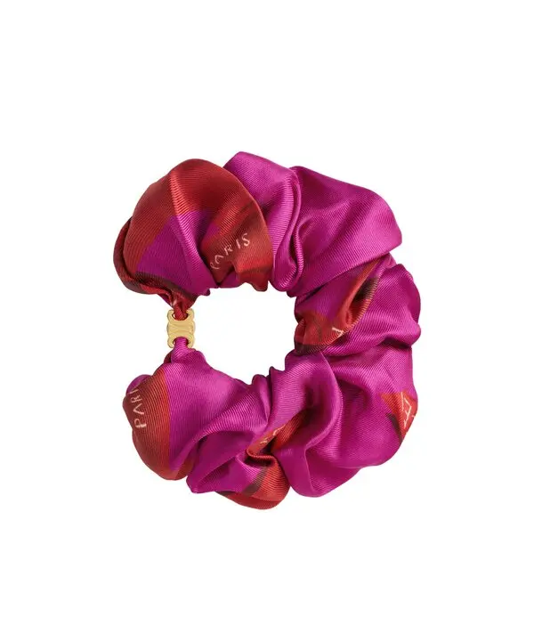 Celine Weaved Ribbons Scrunchy In Silk And Brass With Gold Finish - Red