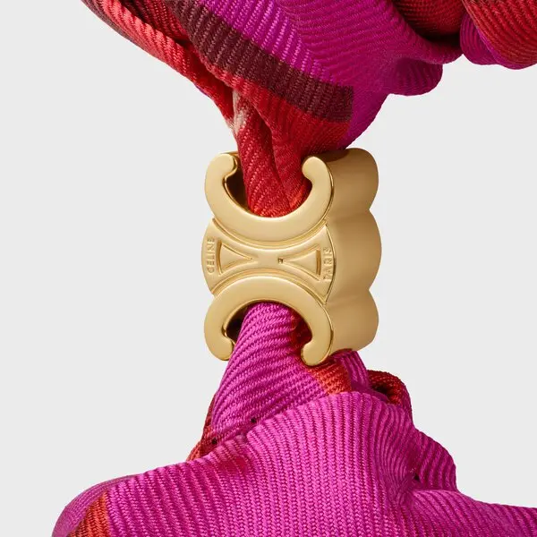 Celine Weaved Ribbons Scrunchy In Silk And Brass With Gold Finish