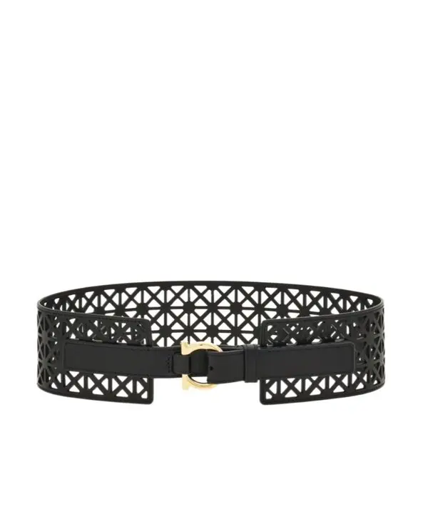 FERRAGAMO Geometric Pattern Leather Belt With Gancini Buckle