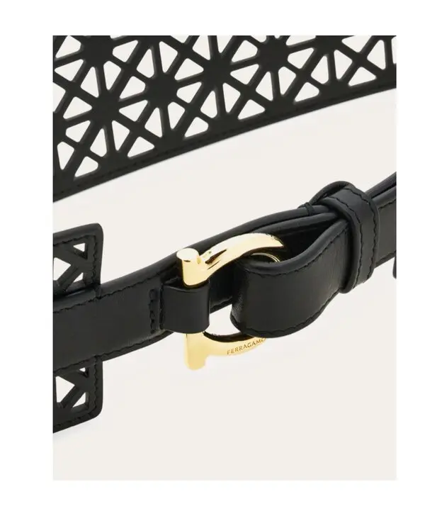 FERRAGAMO Geometric Pattern Leather Belt With Gancini Buckle