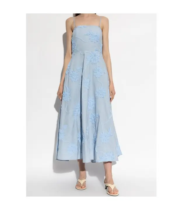 ROTATE BY BIRGER CHRISTENSEN Floral Embroidered Midi Dress - Blue