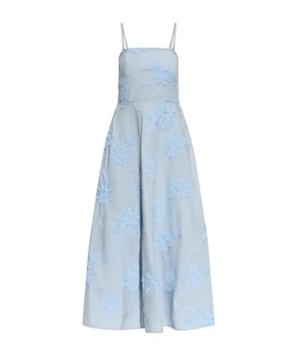 ROTATE BY BIRGER CHRISTENSEN Floral Embroidered Midi Dress - Blue