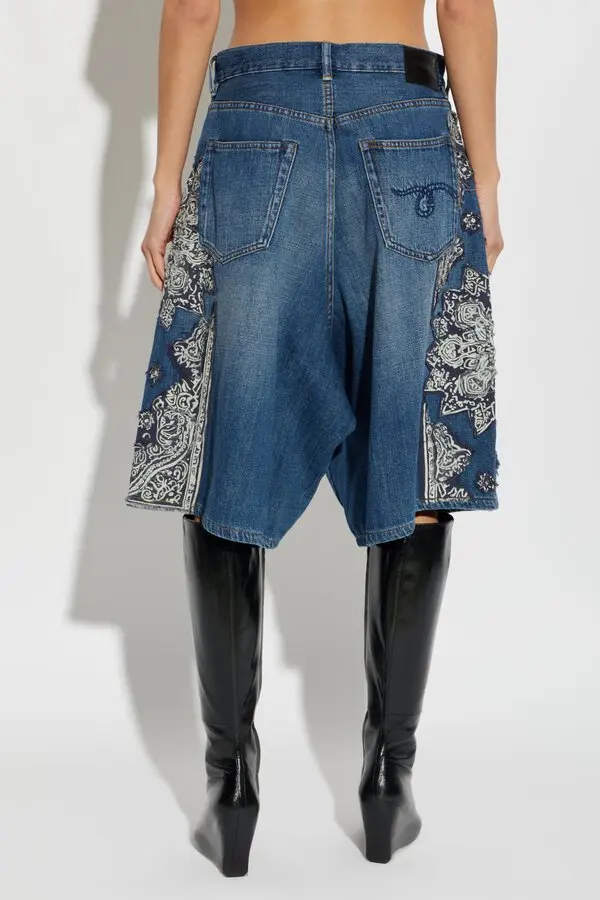 R13 Denim Shorts With Paisley Appliqu