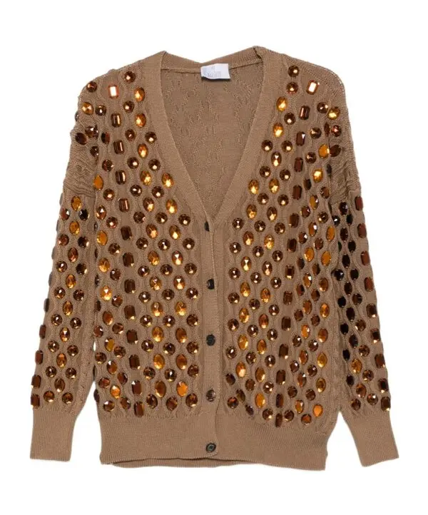 Giuseppe Di Morabito Embellished Cable-knit V-neck Cardigan - Brown