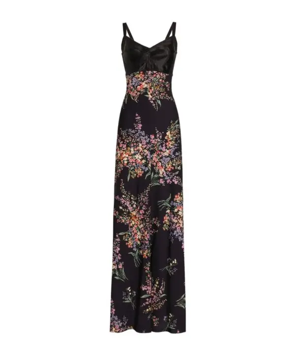 Dolce & Gabbana Flower Bouquets Printed Long Charmeuse Dress