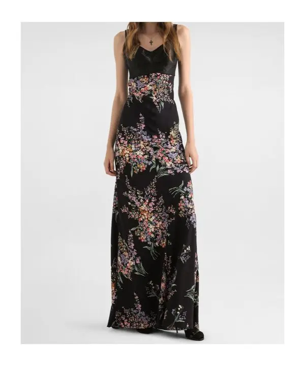 Dolce & Gabbana Flower Bouquets Printed Long Charmeuse Dress