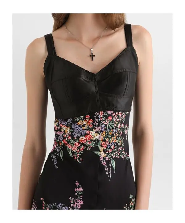 Dolce & Gabbana Flower Bouquets Printed Long Charmeuse Dress
