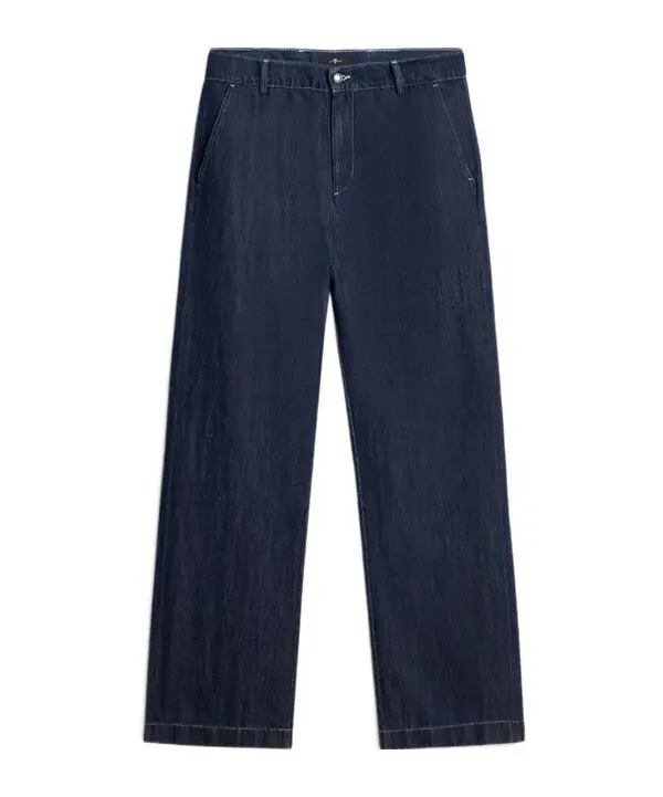 7 For All Mankind Contrast-stitch Wide-leg Jeans - Indigo