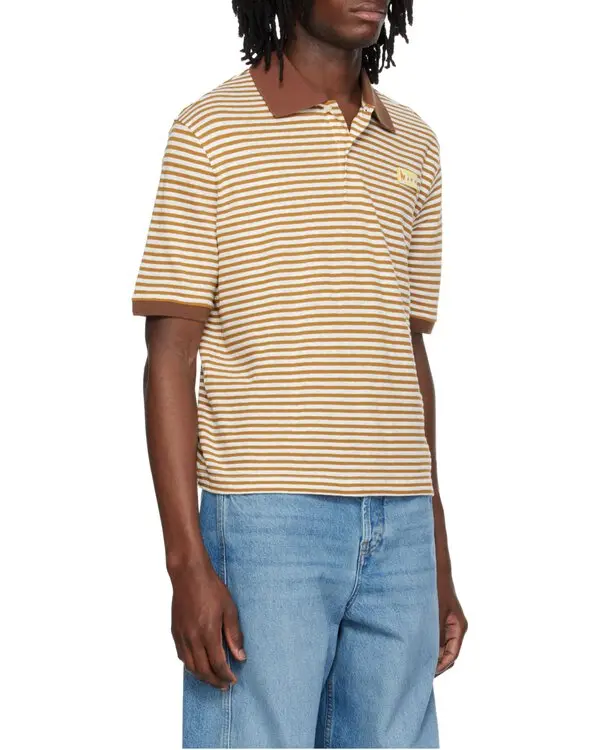 Marni Striped Linen Blend Polo Shirt