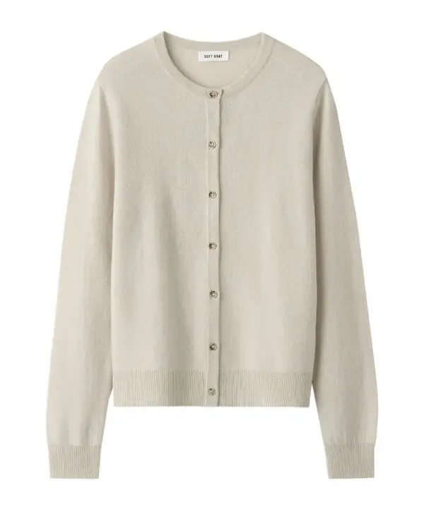 Soft Goat Round Neck Long-sleeved Cardigan - Chalk
