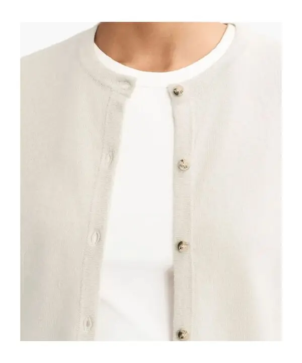 Soft Goat Round Neck Long-sleeved Cardigan - Chalk
