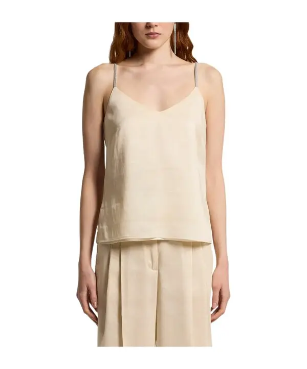 Peserico V-neck Camisole Top With Embellished Straps - Nude