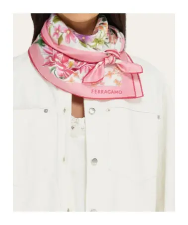 FERRAGAMO Spring Print Silk Scarf - White