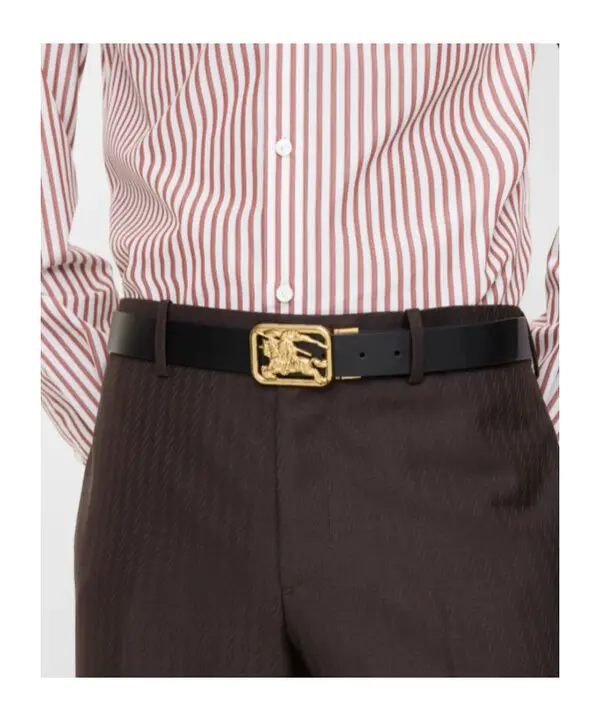 Burberry Reversible Leather Belt With Equestrian Knight Buckle - Black/hazel