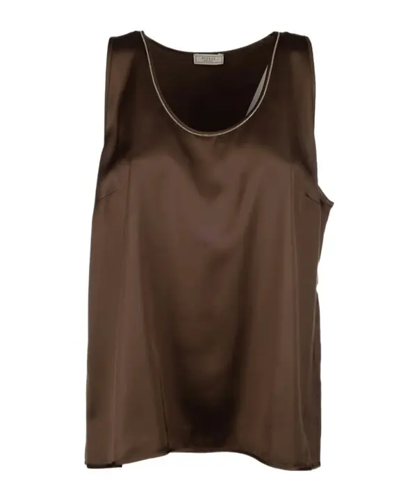 Peserico Embellished Satin Top With Chain-link Trim - Brown