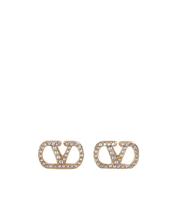 Valentino Garavani Vlogo Signature Earrings In Metal And Swarovski Crystals - Yellow