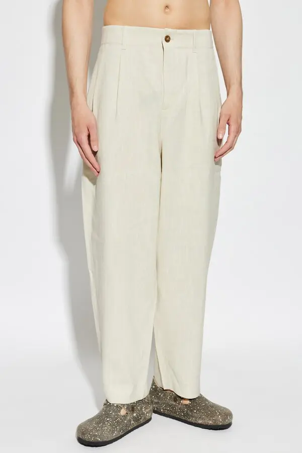 Maison Kitsuné Relaxed Fit Pleated Trousers - Off-white