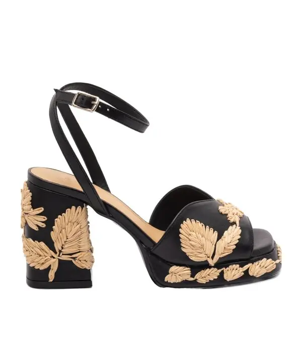 CastaÑer Embroidered Heeled Sandals - Black