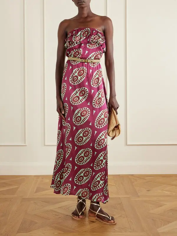 Themis Z Selene Printed Ruffled Silk-blend Maxi Dress - Multi