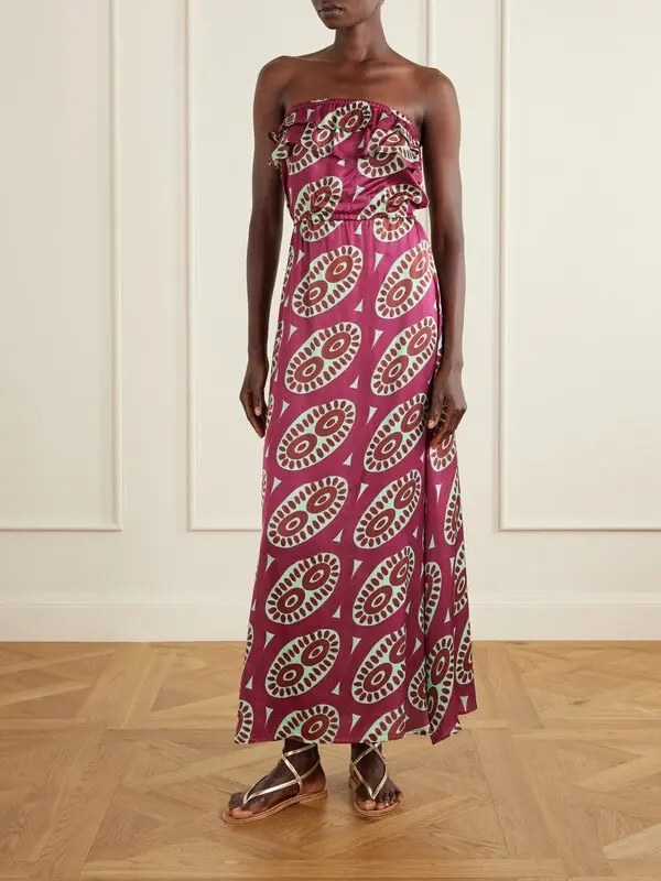 Themis Z Selene Printed Ruffled Silk-blend Maxi Dress - Multi