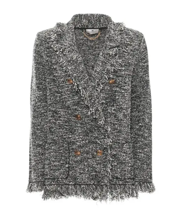 Elisabetta Franchi Double-breasted Blazer With Fringe Detail - Gray