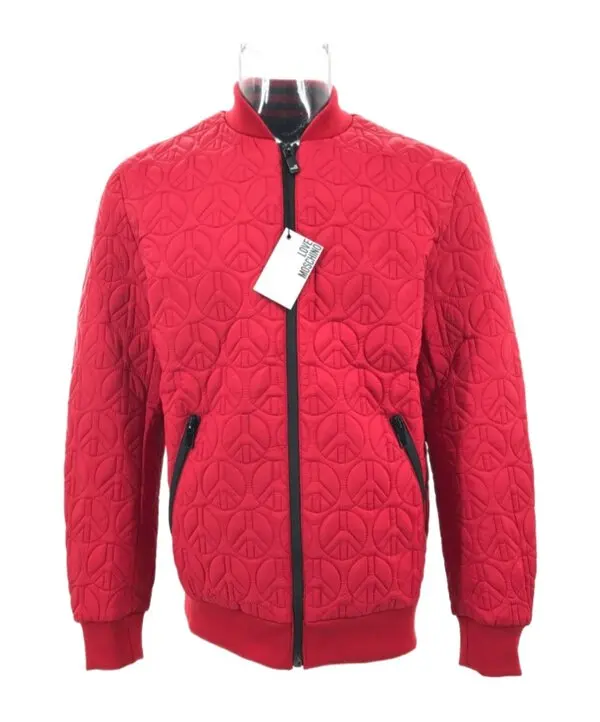 Moschino Quilted Bomber Jacket With Peace Sign Motif - Red