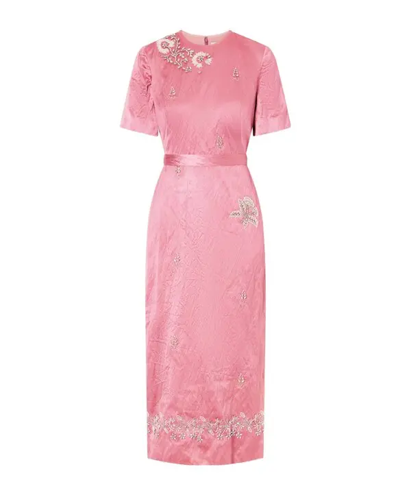 Erdem Embellished Crinkled-satin Midi Dress