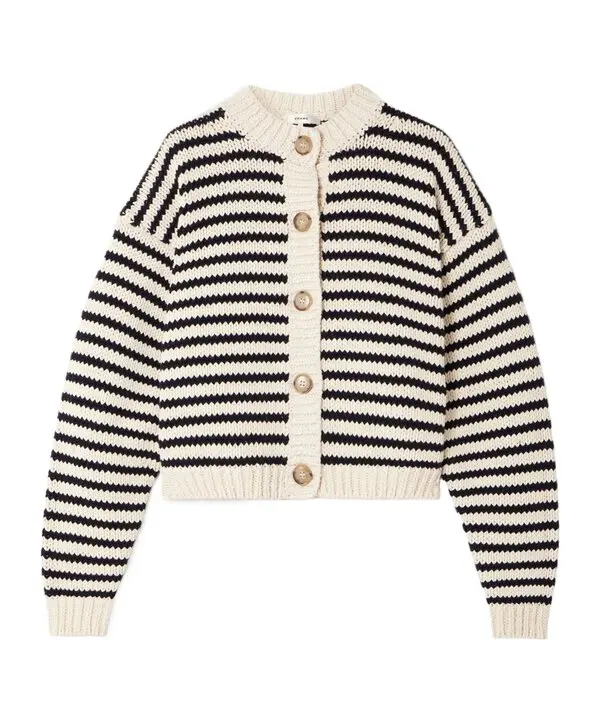 FRAME Chunky Femme Striped Cardigan - Nude