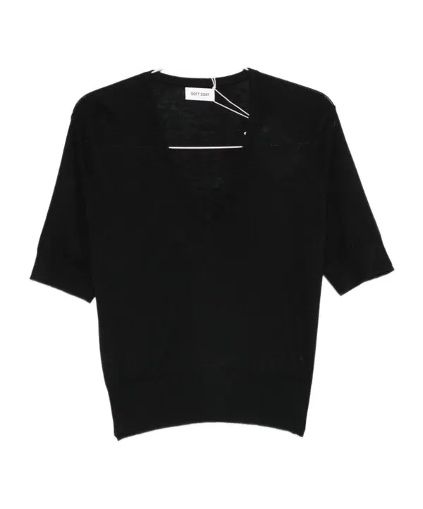 Soft Goat V-neck Short-sleeved Knit Top