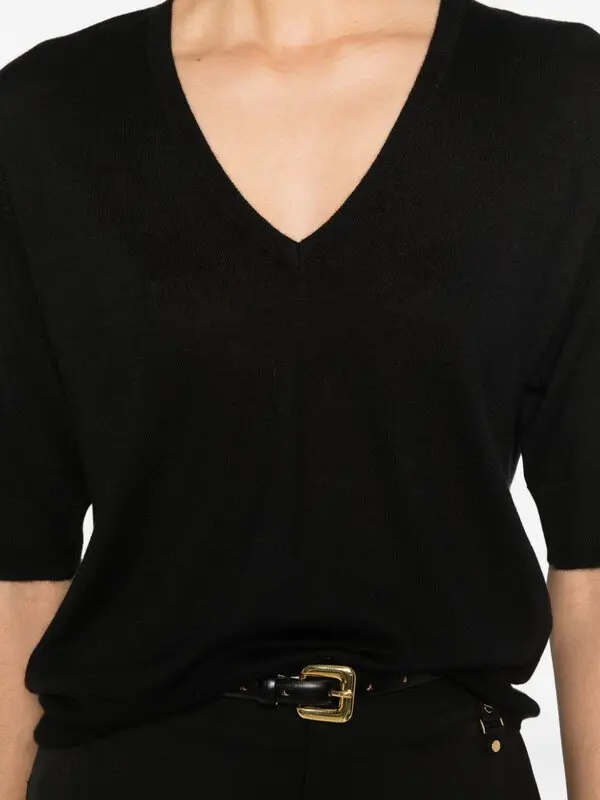 Soft Goat V-neck Short-sleeved Knit Top