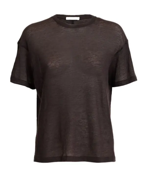 THE ROW Lila Knit Short Sleeve Cashmere Top - Black