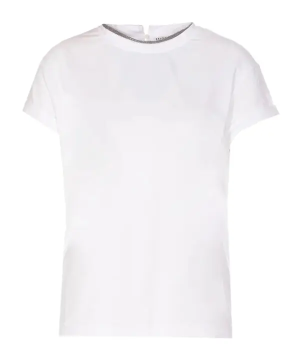 Brunello Cucinelli Embellished Round Neck T-shirt - White