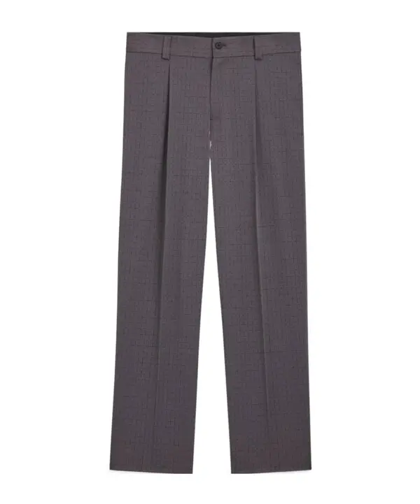 Hugo Boss Belted Casual Pants With Button Placket - Gray Pattern