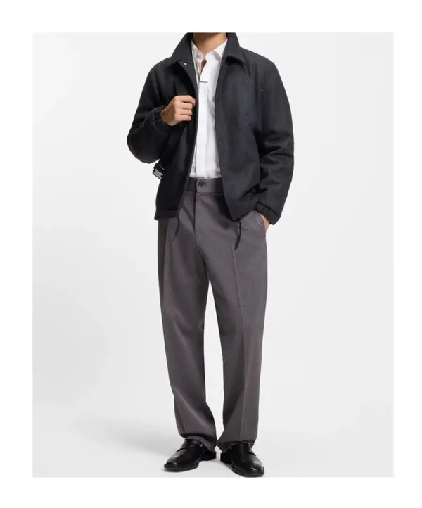 Hugo Boss Belted Casual Pants With Button Placket - Gray Pattern