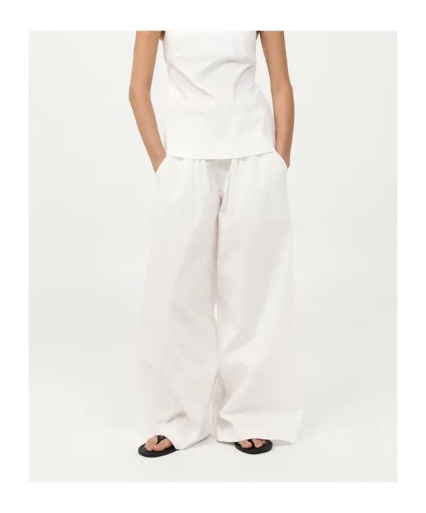 ST. AGNI Cotton-blend Poplin Wide-leg Pants - White
