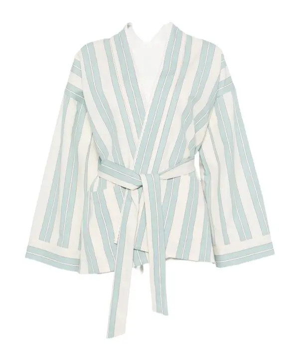 FORTE_FORTE Striped Wrap Jacket - White