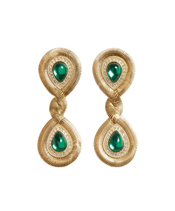 Valentino Garavani Pas Plus Earrings In Metal, Resin, And Swarovski Crystals - Gold/emerald