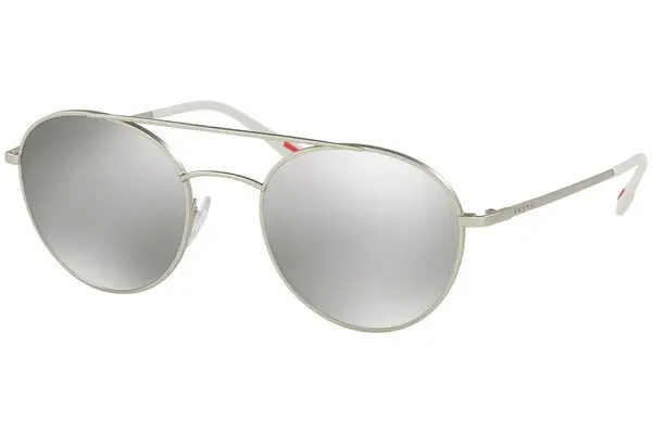 Prada Silver Tone Logo Aviator Sunglasses