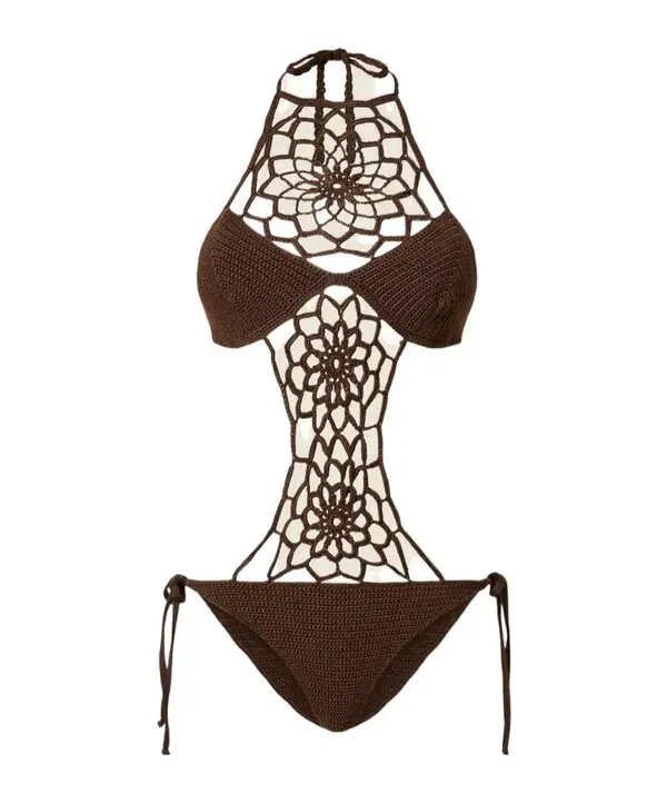 TWINSET Crochet Knit One-piece Swimsuit - Brown