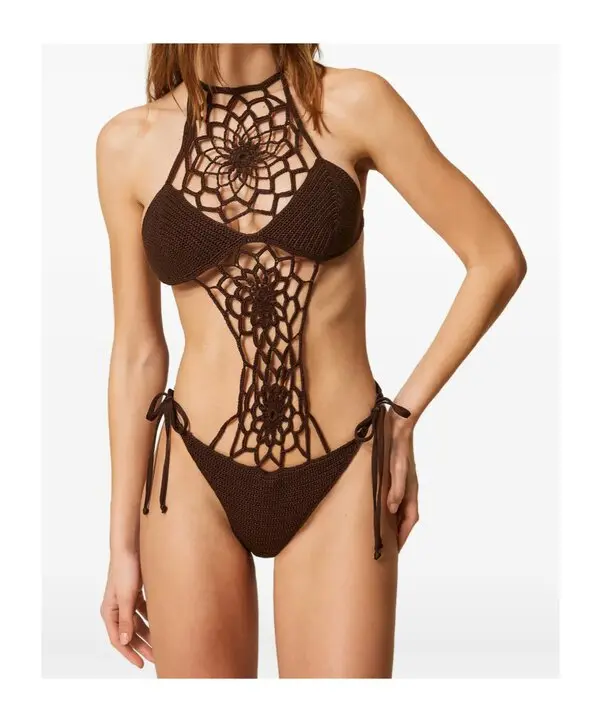 TWINSET Crochet Knit One-piece Swimsuit - Brown