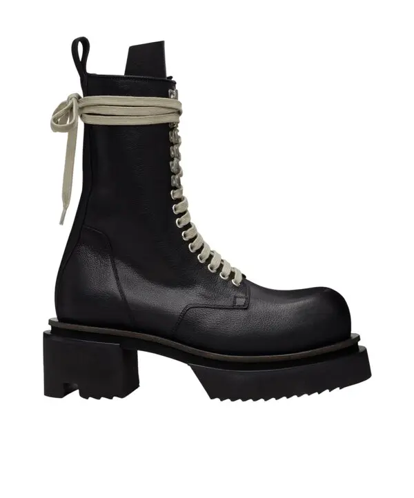 Rick Owens Round Toe Lace Up Ankle Boots