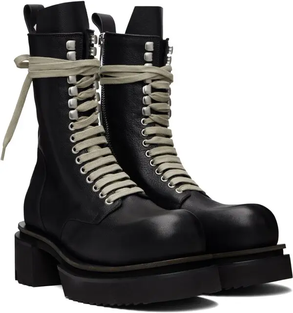 Rick Owens Round Toe Lace Up Ankle Boots