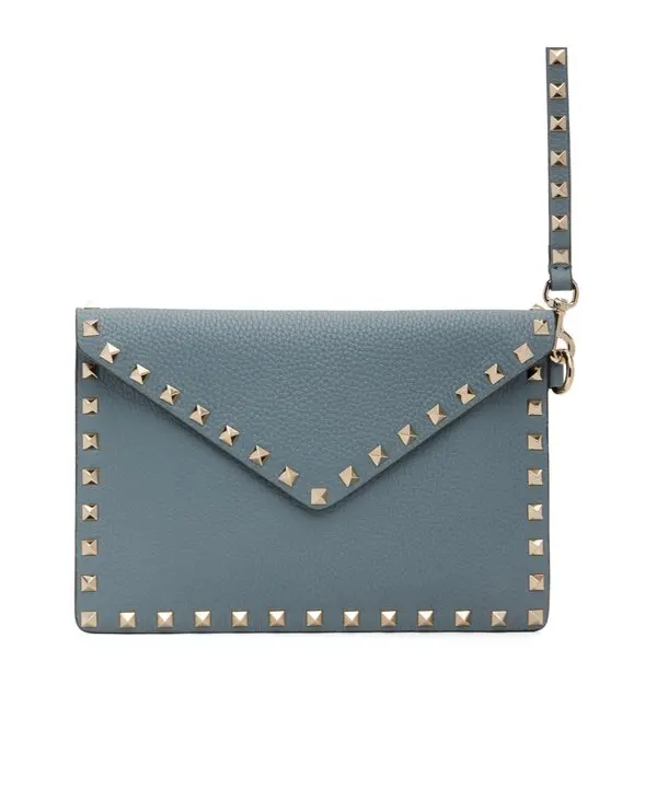 Valentino Garavani Studded Zipper Clutch With Detachable Wrist Strap - Gray