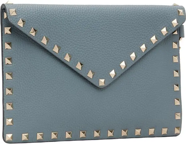 Valentino Garavani Studded Zipper Clutch With Detachable Wrist Strap - Gray