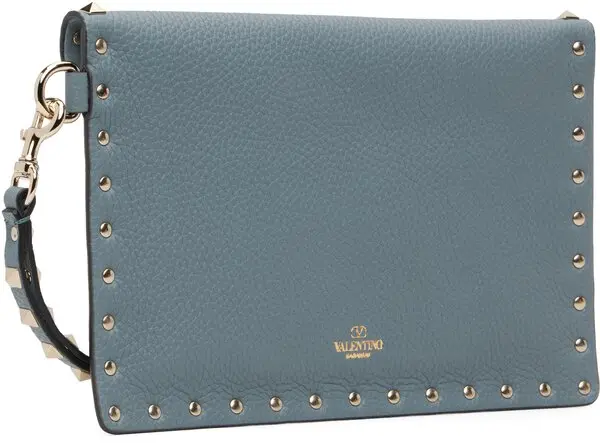 Valentino Garavani Studded Zipper Clutch With Detachable Wrist Strap - Gray