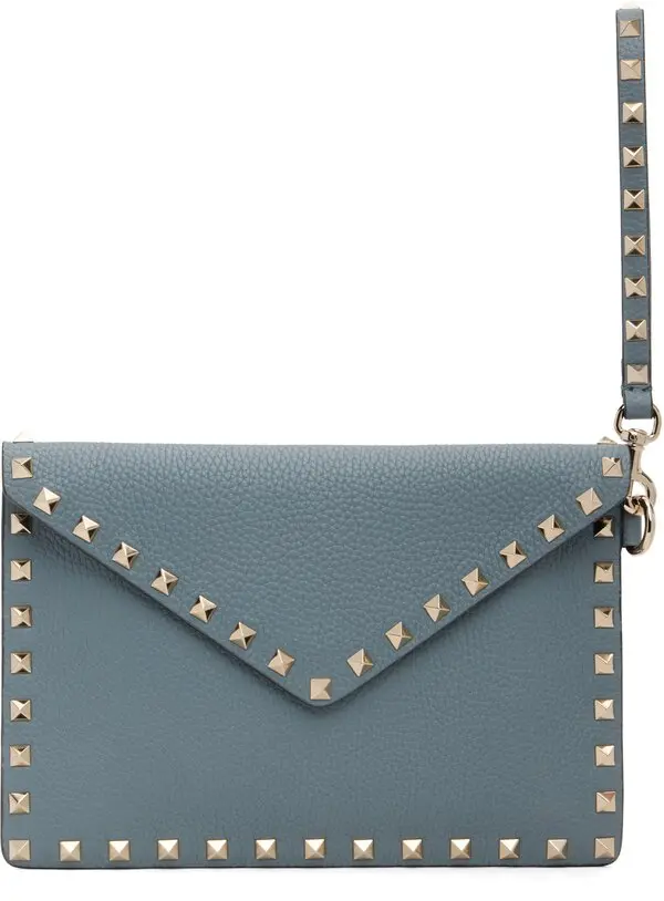 Valentino Garavani Studded Zipper Clutch With Detachable Wrist Strap - Gray
