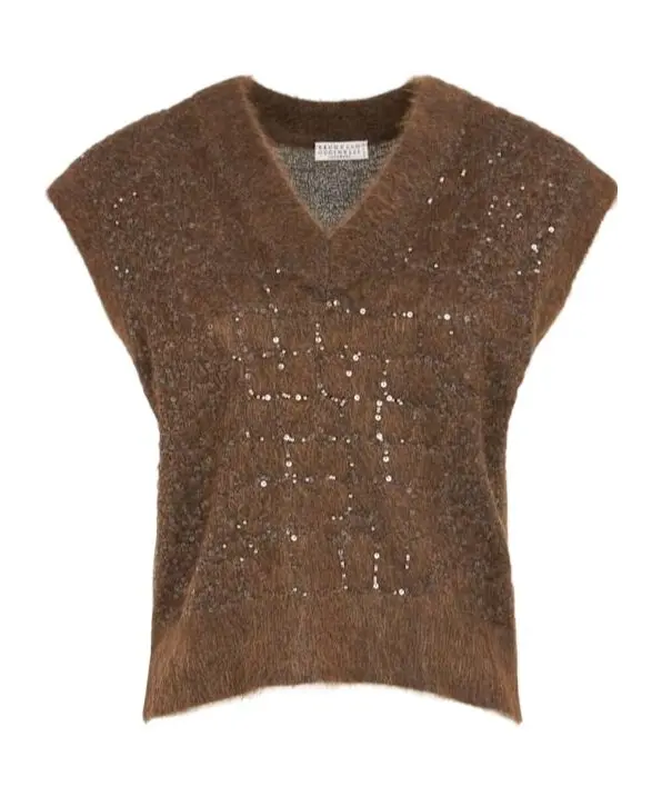 Brunello Cucinelli Embellished Mohair Blend Knit Vest