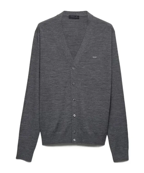 Prada V-neck Knitted Cardigan - Slate Grey