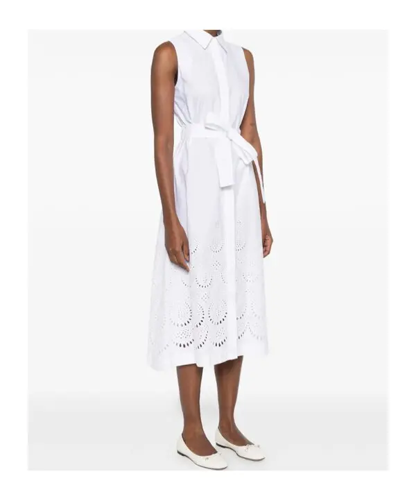 P.a.r.o.s.h Belt Eyelet Midi Dress - White